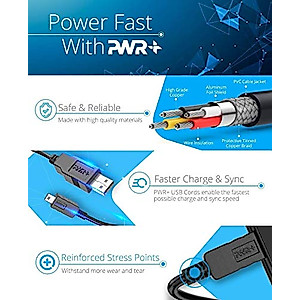 PWR+ 10 Feet USB Power Cable Replacement for TV Stick, Intel Computer, Roku, Chromecast and Azulle Quantum Access Asus VivoStick Mini, Cloud Cam PC Data Sync Charging Cord