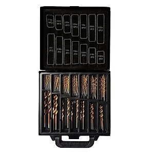 99 Pieces Twist Drill Bit Set Titanium HSS 4241, 135° Tip High Speed Steel, Size from 1/16" up to 3/8", Ideal Drilling in Wood/Cast Iron/Aluminum Alloy/Plastic/Fiberglass,