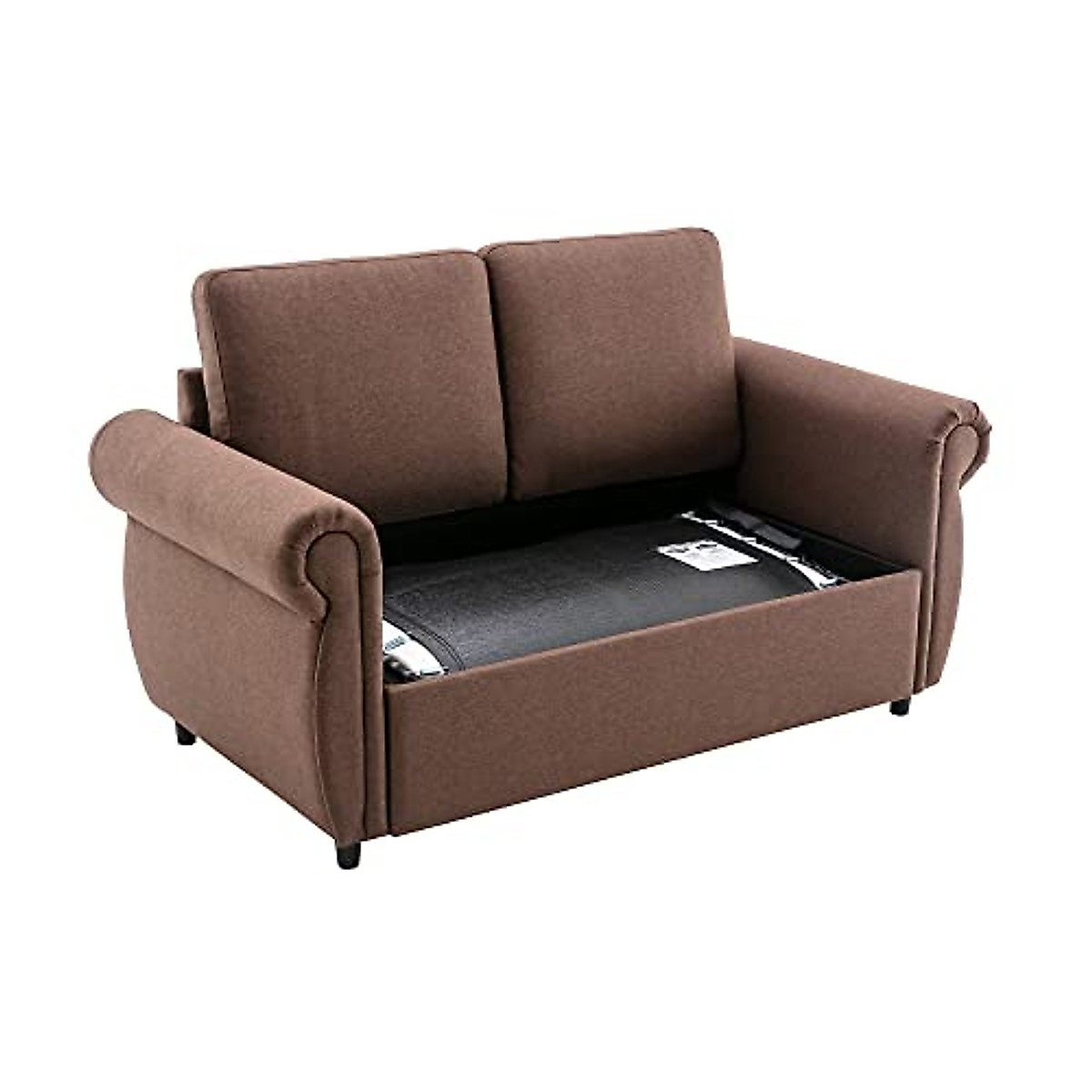 YUNLife&Home Modern Upholstered Futon Loveseat Sofa Convertible to Sleeper Sofá Bed,Love Chaise Lounge Couch Chair 2-Seat for Living Room Apartment Small Space, Brown Linen 57.5" w