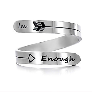 Vrycot Im Enough Themb Ring Adjustable Stainless Steel Silver Inspirational Opening Cute Stacking Hiphop Band…