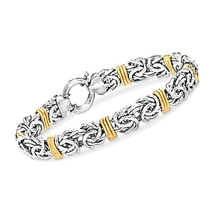 Ross-Simons Sterling Silver and 14kt Yellow Gold Byzantine Station Bracelet. 8 inches