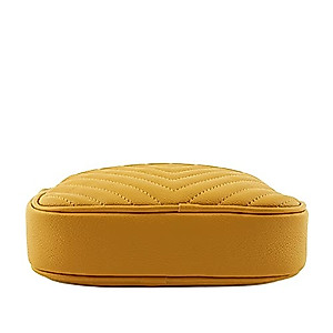 FashionPuzzle Chevron Quilted Crossbody Camera Bag with Chain Strap and Tassel (Mustard) One Size