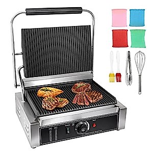POWLAB Commercial Sandwich Panini Press Grill 2200W Sandwich Press Grill Machine Electric Stainless Steel Sandwich Maker Non Stick Surface Kitchen Equipment for Making Hamburgers Steaks Bacons