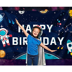 Space Party Backdrop - Outer Space Rocket Astronaut Theme Studio Background Banner Decorations Photography Supplies for Birthday Party - Funny Photo Booth Backdrops - 70.8 x 43.3 Inch
