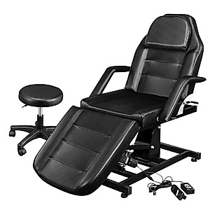 OmySalon Electric Height Adjustable Salon Tattoo Chair Esthetician Bed, Multi-Purpose Facial Bed Chair for Barber Spa Beauty Salon with Hydraulic Stool Equipment, Remote Control, Black