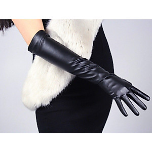 DooWay Long Leather Gloves Women Black Touchscreen Elbow Length Gloves 20 inches Winter Warm Opera Gloves Evening Costume Cosplay