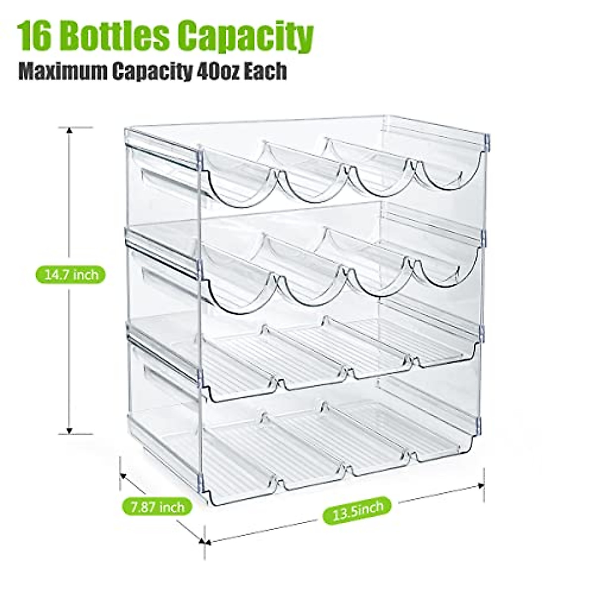 Water Bottle Organizer for Cabinet & Pantry - Stackable 4 Pack