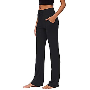 ADANIKI Womens Yoga Pants with Pockets Straight-Leg Loose Comfy Modal Drawstring Lounge Running Long Active Casual Sweatpants (Black, XL)