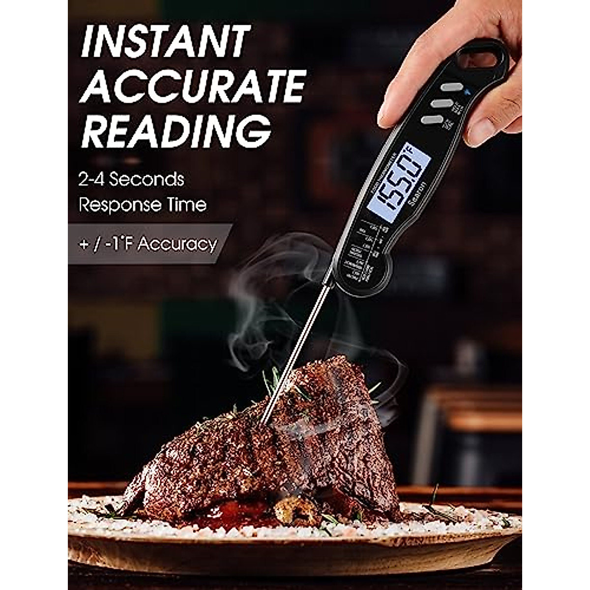 Searon Meat Thermometer,Digital Food Thermometer with Instant Read Out,Backlight and Waterproof,Kitchen Thermometer for BBQ Grilling, Smoker, Baking Turkey