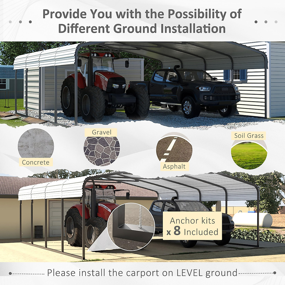 MUPATER Outdoor Carport, 20' x 20' Heavy Duty Canopy for Garage, Car Garage Shelter with Metal Roof and Frame for Car, White