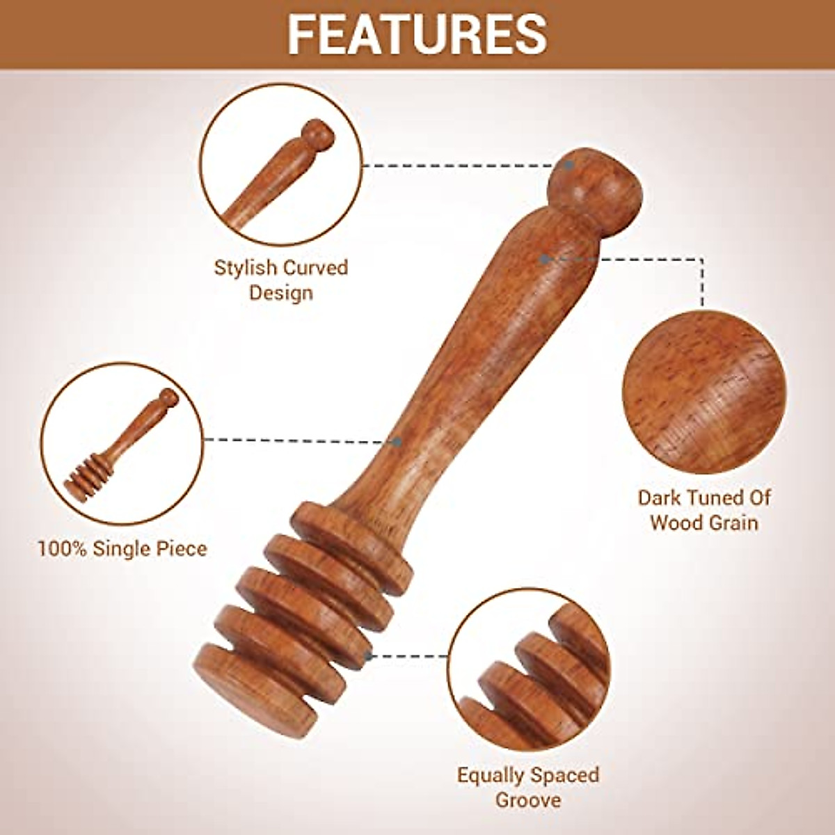 DaringCut Handcrafted wooden honey dipper stick honey spoons for tea individually wrapped - Chocolate/Glucose/Maple Syrup honey drizzler honey stirrers (Jujube Wood) (Pack of 2, Dark & Light Wood)