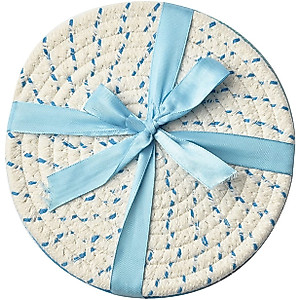 Kitchen Pot Holders Set Trivets Set 100% Pure Cotton Thread Weave Hot Pot Holders Set (Set of 3) Stylish Coasters, Hot Pads, Hot Mats, Spoon Rest for Cooking and Baking by Diameter 7 Inches (Blue)