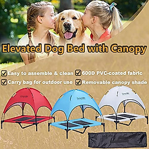 SweetBin S/M/L Outdoor Elevated Dog Cot with Canopy & Side Shade for Camping Small Medium Dogs (Carry Bag), Portable Cooling Raised Dog Bed with and Side for Beach