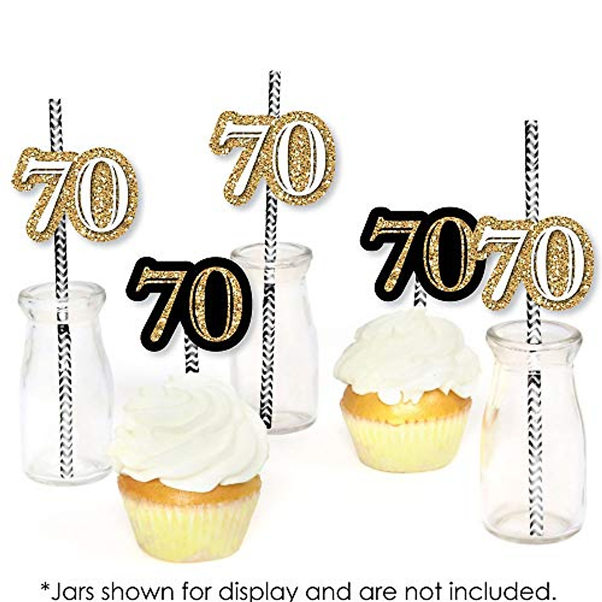 Adult 70th Birthday - Gold - Paper Straw Decor - Birthday Party Striped Decorative Straws - Set of 24