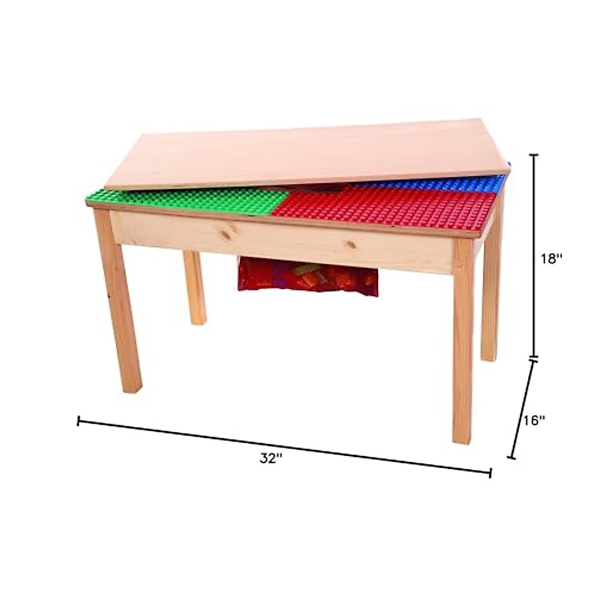 Fun Builder Table-Compatible with Lego® Brand Blocks with Built in Mesh Net 32"x16" Made in USA! Solid Wood Frame and Legs. Built to Last! Ages 5 and Older!