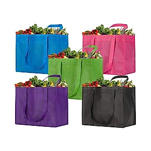 NZ home Large Reusable Recyclable Bag for Grocery Shopping, Mixed Color (5 pack)