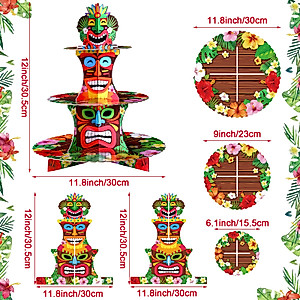 3 Tier Hawaiian Cupcake Stand Tiki Torch Cupcake Holder Luau Theme Cake Holder Decorations Tropical Cupcake Dessert Holder for Pool Beach Summer Graduation Birthday Party Supplies