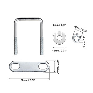 uxcell Square U-Bolts 1-5/8"(42mm) Inner Width Carbon Steel M6 with Nuts, Frame Plate, Round Washers 4 Set