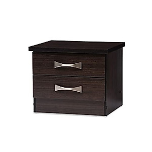 Baxton Studio Wholesale Interiors Colburn 2 Drawer Finish Wood Storage Nightstand Bedside Table, Medium, Dark Brown