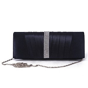 Damara Womens Pleated Satin Crystal Fashion Clutch Evening Bag, Grey