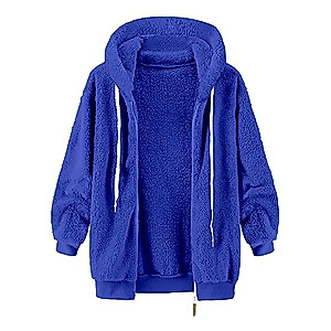 Womens Winter Coats Shaggy Teddy Coat Fashion Zipper Jacket Casual Long Sleeve Jackets Plus Size Outwear with Hood Winter Coats for Women