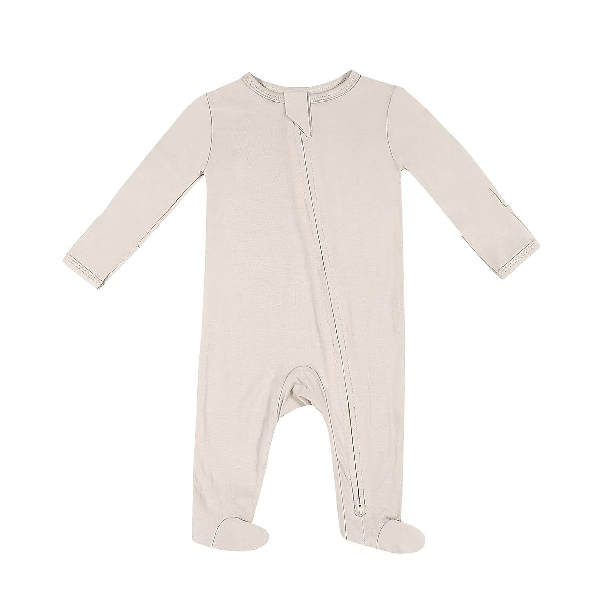 TWINOR Baby Footed Pajamas with Mittens, Soft Bamboo Viscose One-Piece Romper for Newborn Infant (light sand, 0-3 Months)