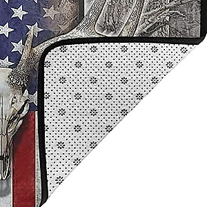 Gelingmei American Flag Wood Deer Skull Oak Camo Carpets Living Room Pad Rugs Bedroom Solid Home Modern Doormats Decorator Floor Area Rug Yoga Mat Throw Non-Slip Floor for Children Play
