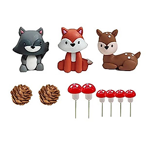 Woodland Cake Topper Fox Raccoon Deer Pine Cones Mushroom for Baby Shower Birthday