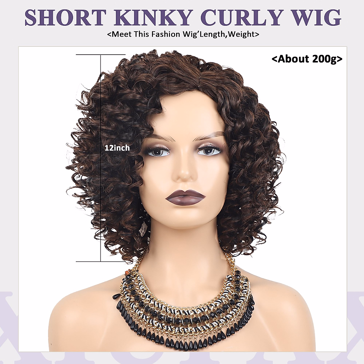 XIUFAXIRUSI XIUFAXIRUSI Short Curly Afro Wigs for Black Women Mixed Brown Kinky Curly Bob Wig with Side Bangs African American Synthetic Full Hair Wig