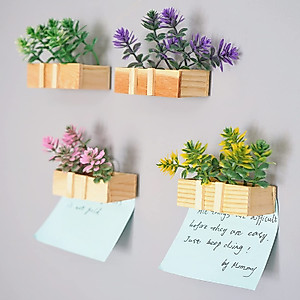 4pcs Cute Flower Refrigerator Magnets with Handmade Orchid Wooden Pot, Simulation Plant Refrigerator Magnet for Adults, Mini Decor Magnet for Fridge, Home, Kitchen, Office, School, Locker, Whiteboard