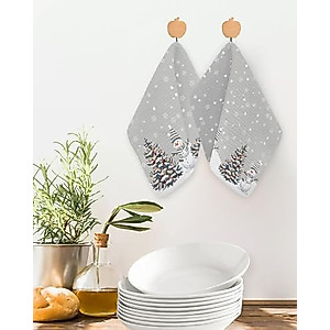 Hokiten Grey Snowman Christmas Waffle Kitchen Towels Dishcloths, Winter Snowflake Xmas Tree Absorbent Dish Towels | Hand Towels for Bathroom/Bar, 12 x 12 Inch, 2 Pcs