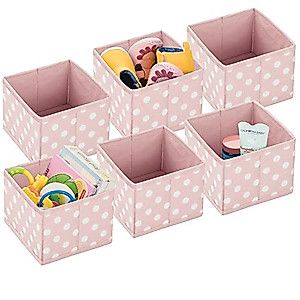 mDesign Small Fabric Drawer Organizer Bins for Kids/Baby Nursery Dresser, Closet, Organization - Bins Hold Clothes, Diapers, Cream, Toy, Blankets - 6 Pack, Pink/White Polka Dot