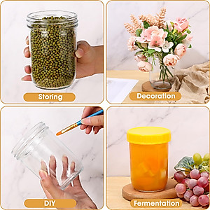 Lallisa 12 Pcs 16 oz Wide Mouth Glass Mason Jars with Colored Plastic Lids and Metal Airtight Lids Food Storage Jars Overnight Oats Containers for Crafts Meal Preparation Pickling 1 Pint Canning