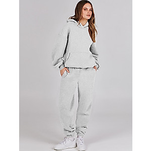 ANRABESS Womens 2 Piece Outfits Lounge Hoodie Oversized Sweatshirt Jogger Sweatpants Y2K Tracksuit Sweatsuit Set Fall Clothes Light Grey Small