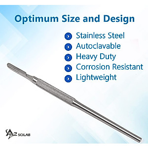 Premium Quality Round Scalpel Handle #4, Stainless Steel (Fits Size 20-26 Scalpel Blades)