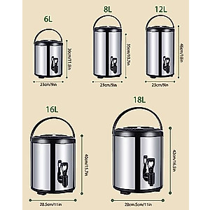 Insulated Beverage Cold Drink Dispenser, Stainless Steel Heat Insulation Barrel Kitchen Milk Tea Equipment with Faucet for Brewing Party Buffet Commercial,18L