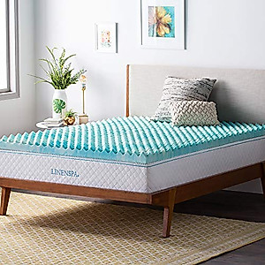 Linenspa 3 Inch Convoluted Gel Swirl Memory Foam Mattress Topper - Promotes Airflow - Relieves Pressure Points - Queen
