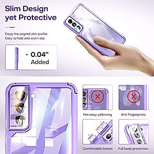 TAURI 5-in-1 for Samsung Galaxy S21 FE 5G Case, [Military Grade Drop Protection] with 2 Tempered Glass Screen Protectors + 2 Camera Lens Protectors, Shockproof Slim Thin Cover 6.4 inch, Purple