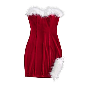 ZAFUL Women's Sexy Off Shoulder Velvet Back Lace Up Vintage Christmas Strapless Party Bodycon Mini Dress Red