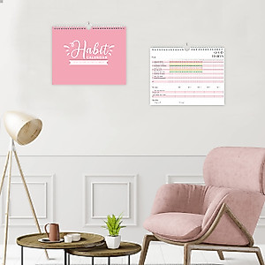 Habit Tracker Journal - Habit Tracker Calendar & Goal Tracker with Spiral Binding–Undated Weekly and Monthly Habit Tracker Planner to Boost Productivity with Habits Goals, 12Months, 8.5"x11” Pink
