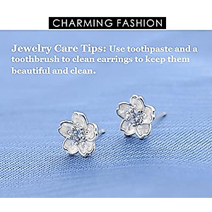 BZG Flower earrings Sterling Silver Cubic-zirconia Stud Earrings Flower stud earrings Earring for women Hypoallergenic earrings Silver earrings Sexy earrings
