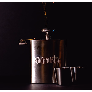 Funderstood Dracula Holy Water Hidden Barware Book Safe, Gothic Secret Liquor Flask with Two Stainless Steel Shot Glasses, Gothic Gift Set, Goth Decor - 2.25” X 6.125” X 9.5”