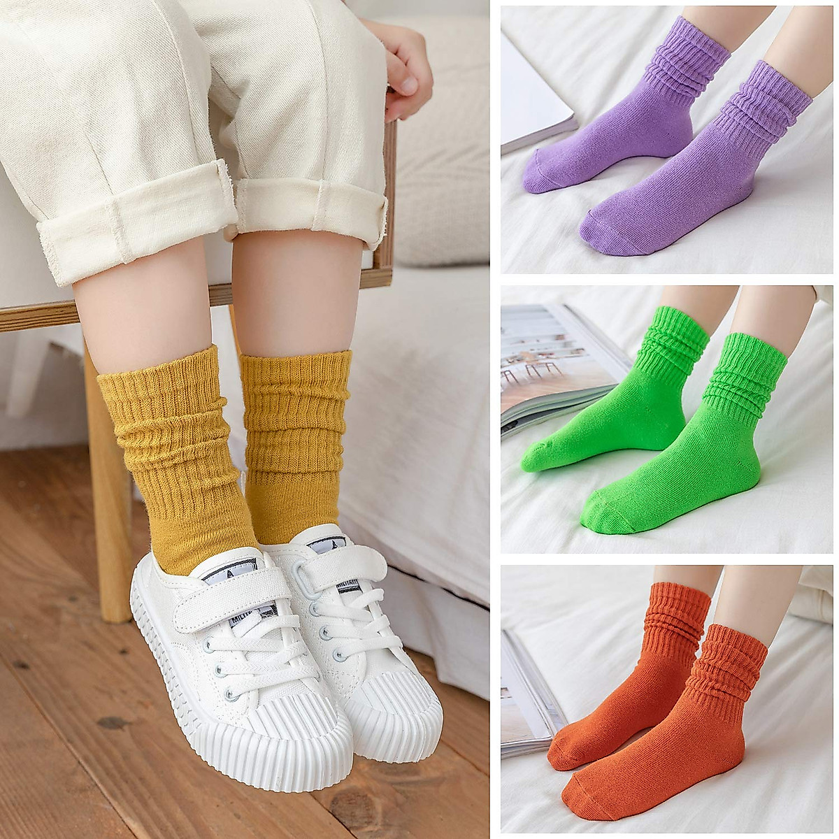 MINI PANDA Girls Socks,Little Girl Socks,Socks for Girls 6-8 Years,Long Socks for Girls 9 Pairs (9 colors, 6-8 Years)