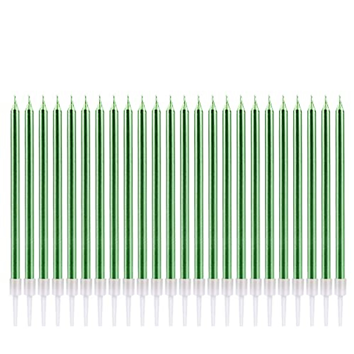 SHARESYNC Metallic Birthday Candles in Holders Birthday Cake Candles Long Thin Cupcake Candles for Wedding Party Decoration(24 Pieces) (Green)