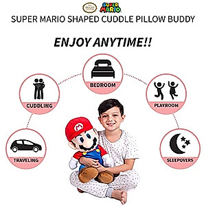 Super Mario Kids Bedding Super Soft Plush Cuddle Pillow Buddy, One Size, By Franco