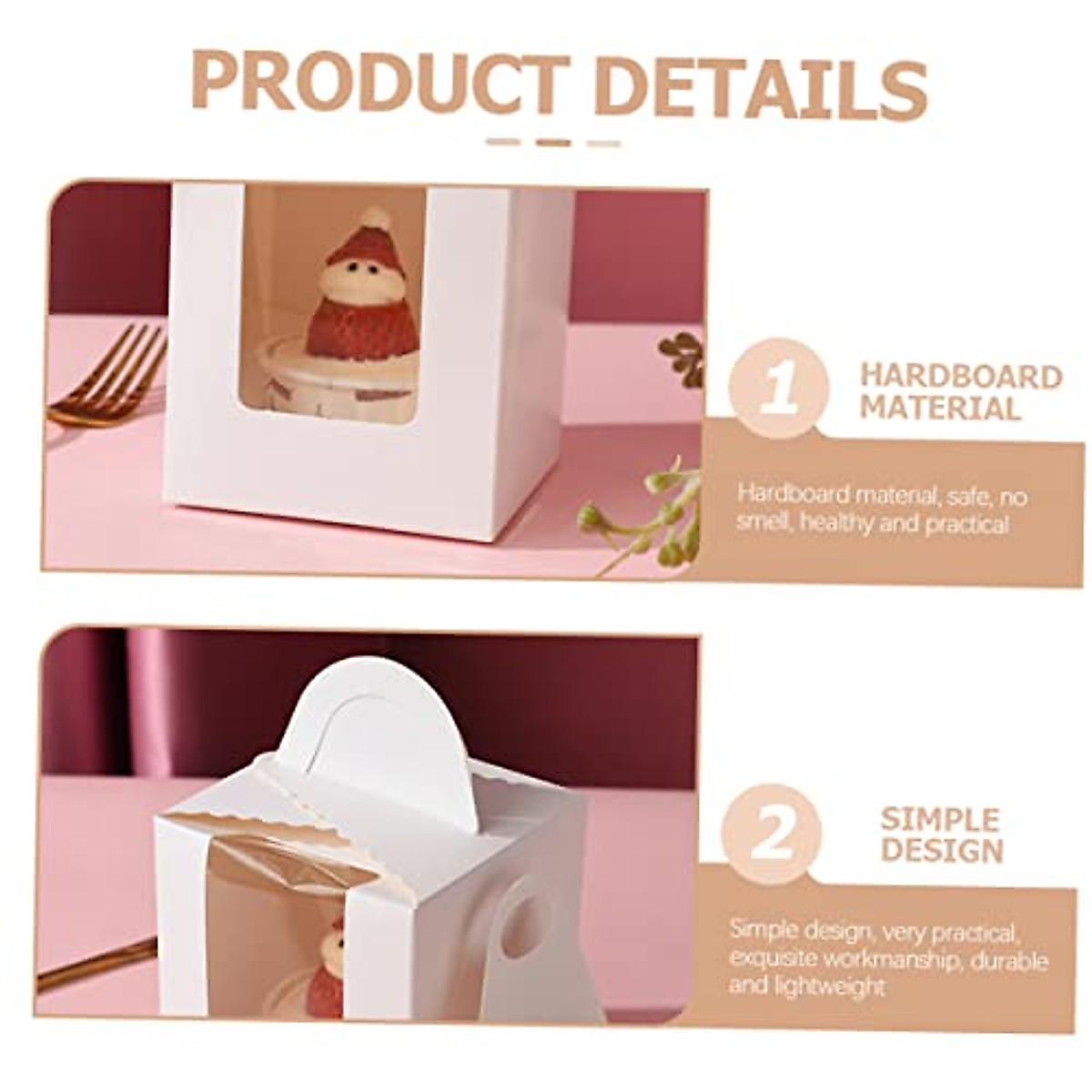 HEMOTON 24pcs Cupcake Boxes Pastry Box Mini Cake Box Mini Paper Cups Clear Cake Box Dessert Boxes with Window Cupcake Carrier Box Kraft Boxes White Card Party Cupcake Boxes Handheld Trunk