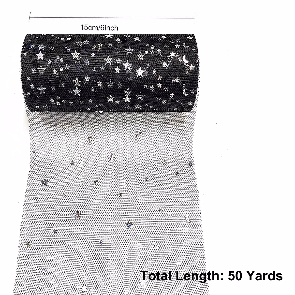 Glitter Tulle Fabric Rolls, 6” by 50 Yards (150FT) Sparkling Tulle Spool Ribbon Sequin Tulle Netting Fabric for Tutu Skirt Wedding Birthday Baby Shower Bows Party Decoration (Black)