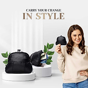 Leather Impressions Double Coin Purse for Women - Handcrafted Genuine Leather Coin Purse with Twist Clasp, 1 zipper pocket, 1 pack lightweight - Timeless clean stitched Small Coin Purse (Black)