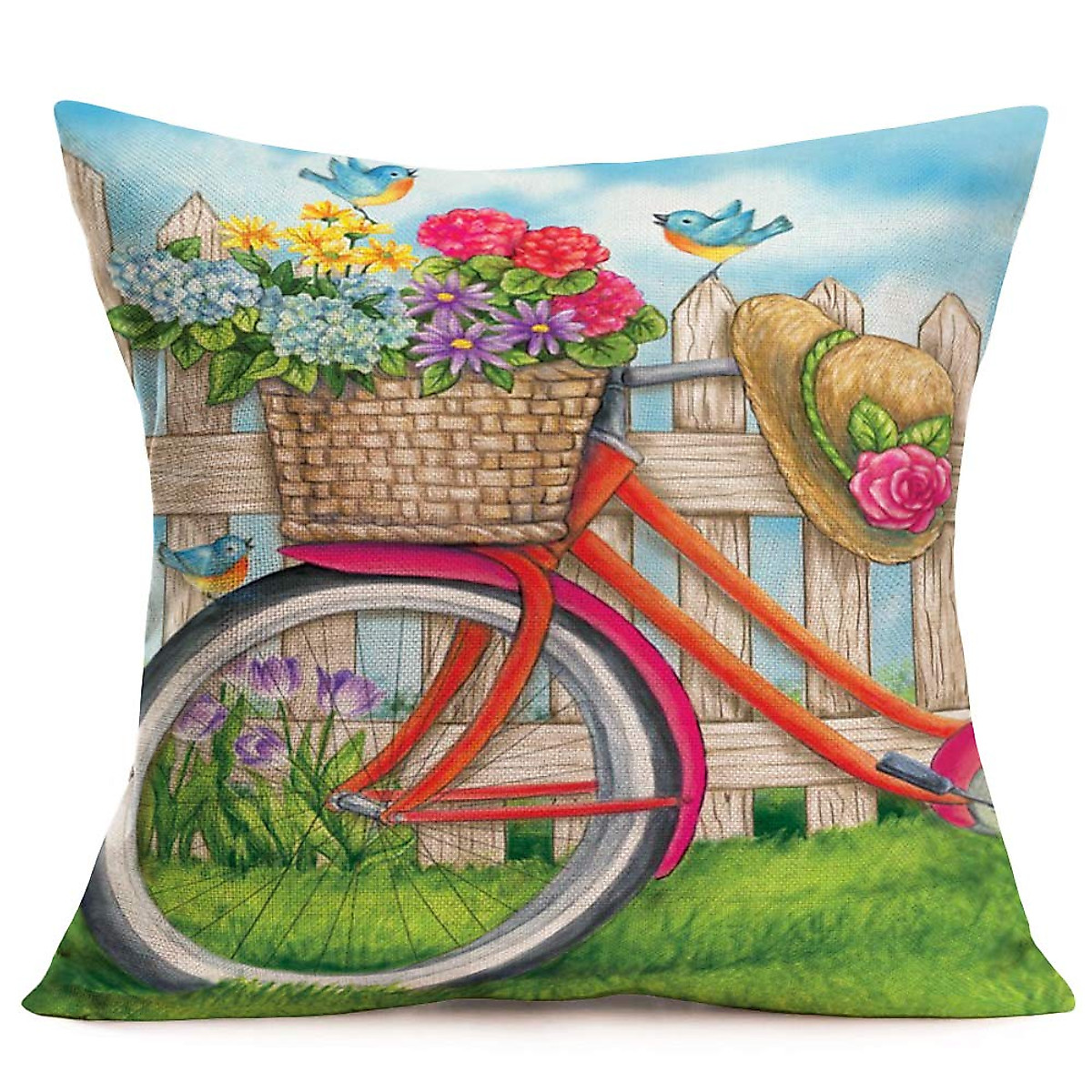 YANGYULU Pillow Covers Garden Sunflowers Blooming Flowers Decorative Cotton Linen Patriotic American Flag Cotton Linen Pillow Case Decor Independence Day Gift for Home 18"x18"4PCS(Sunflower Blooming)