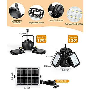AGPTEK Solar Pendant Light Outdoor Indoor, Solar Powered Shed Light with USB Charging and Remote for Home Garage Barn Gazebo Patio Porch Storage Room